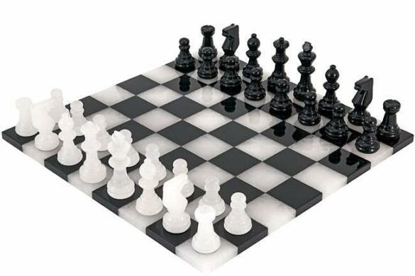 Blue and White Antique Marble Design Chess Set - The Chessboard Vault